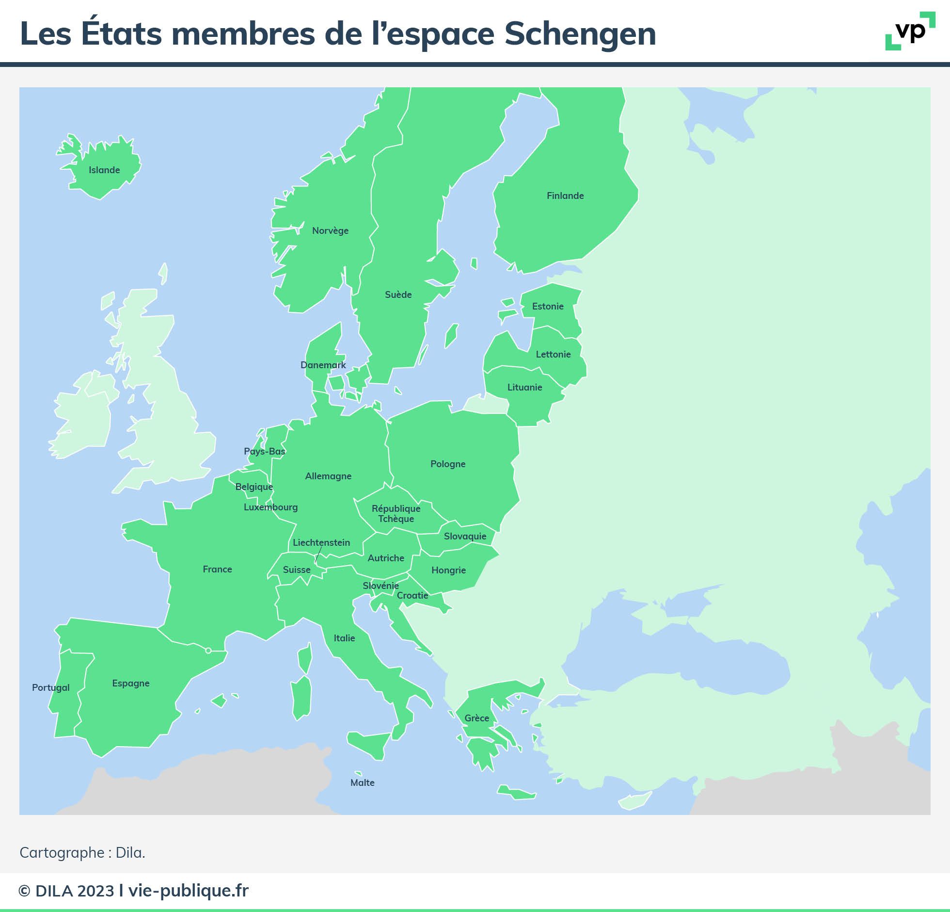 Carte : les États membres de l'espace Schengen | vie-publique.fr
