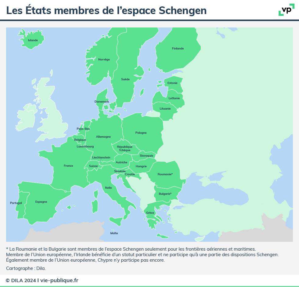 Carte : les États membres de l'espace Schengen | vie-publique.fr