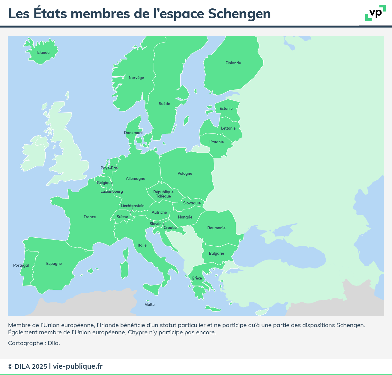 Carte : les États membres de l'espace Schengen | vie-publique.fr